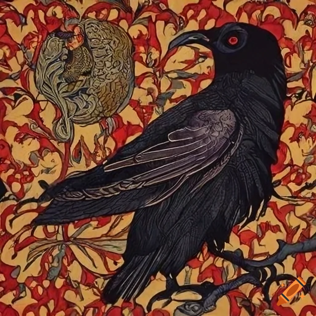 Illustration of a raven in batik and aboriginal textile style with ...
