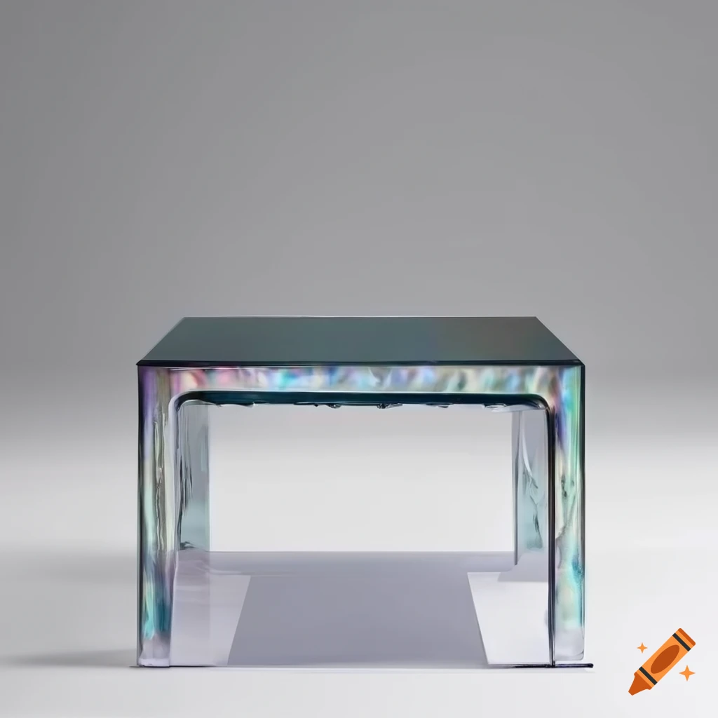 Iridescent chrome square dining table on Craiyon