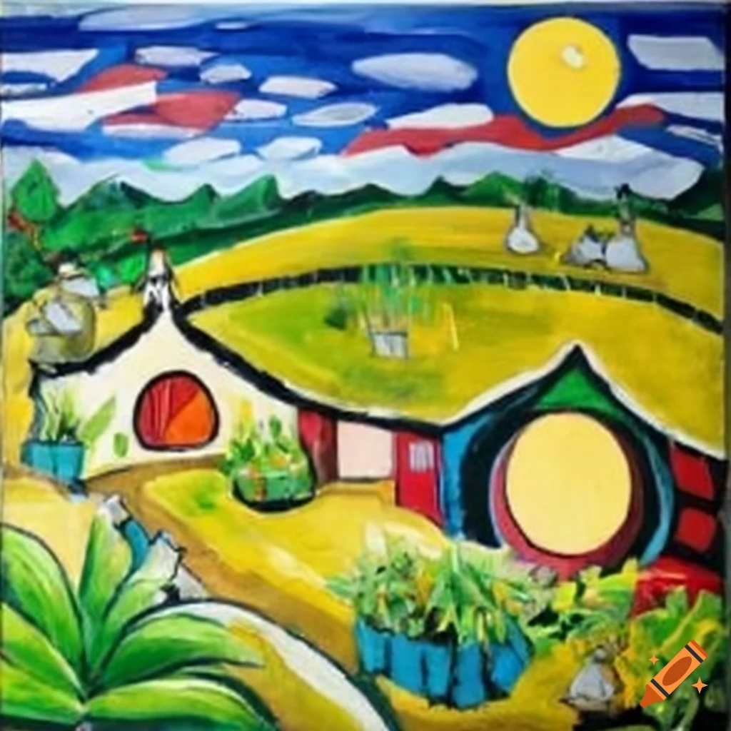 Hobbit house, abstract art by picasso on Craiyon
