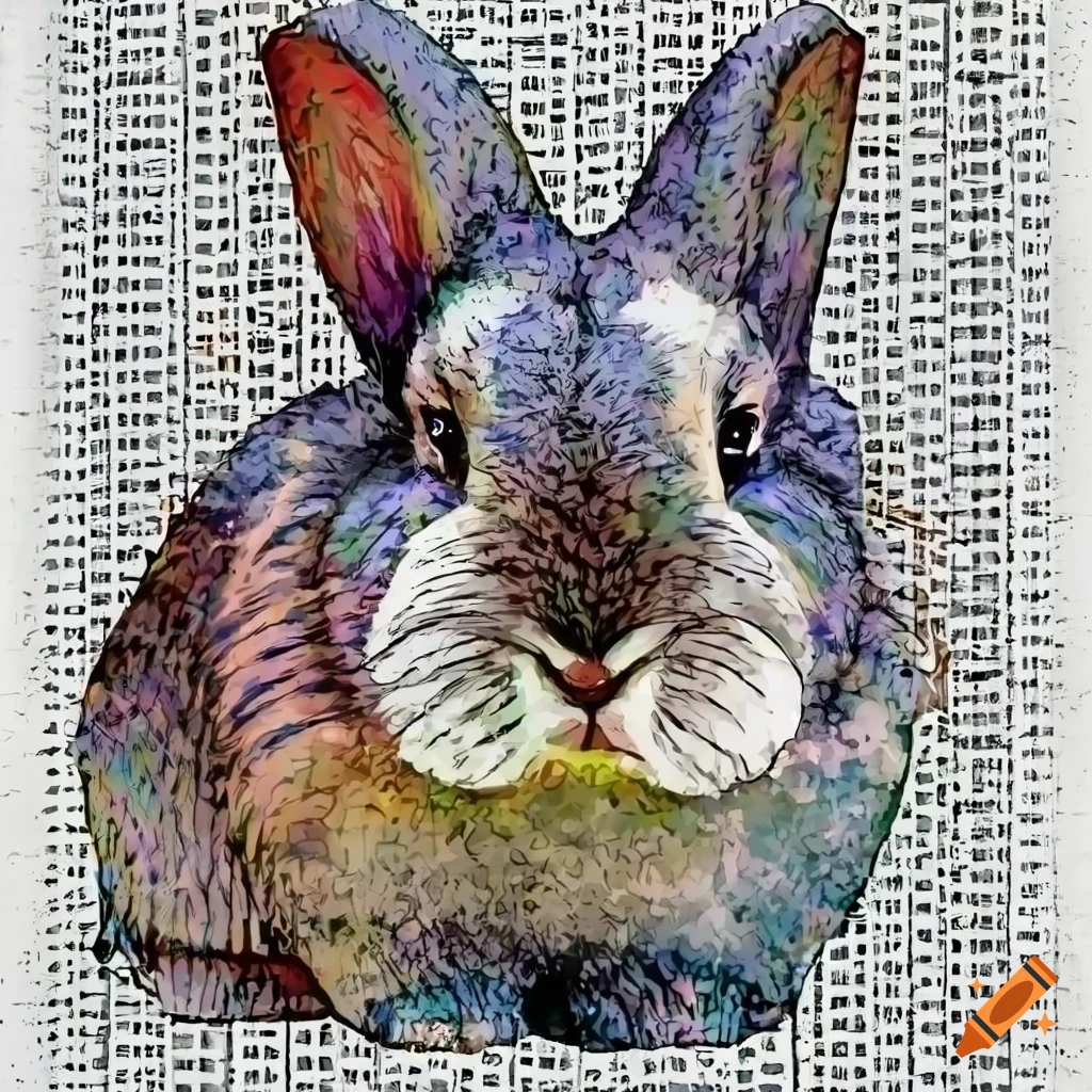 Symmetrical mini lop rabbit face with geometric pattern in black and ...