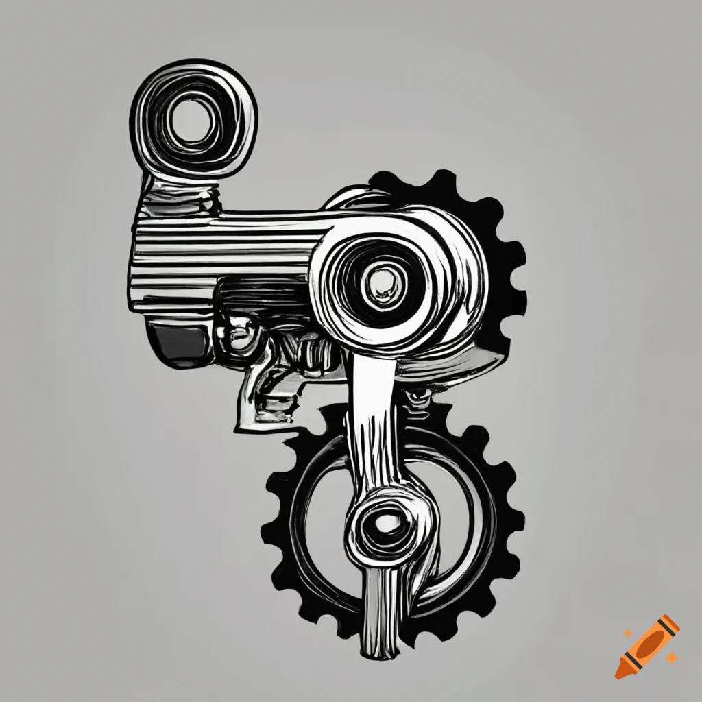 Simple one line drawing of a vintage rear derailleur on Craiyon