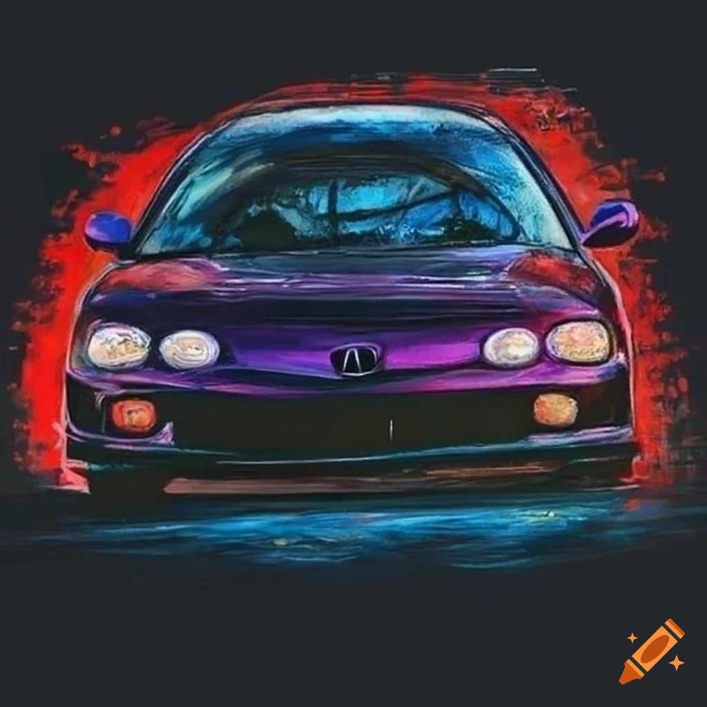 Crayon art of a black acura integra on Craiyon