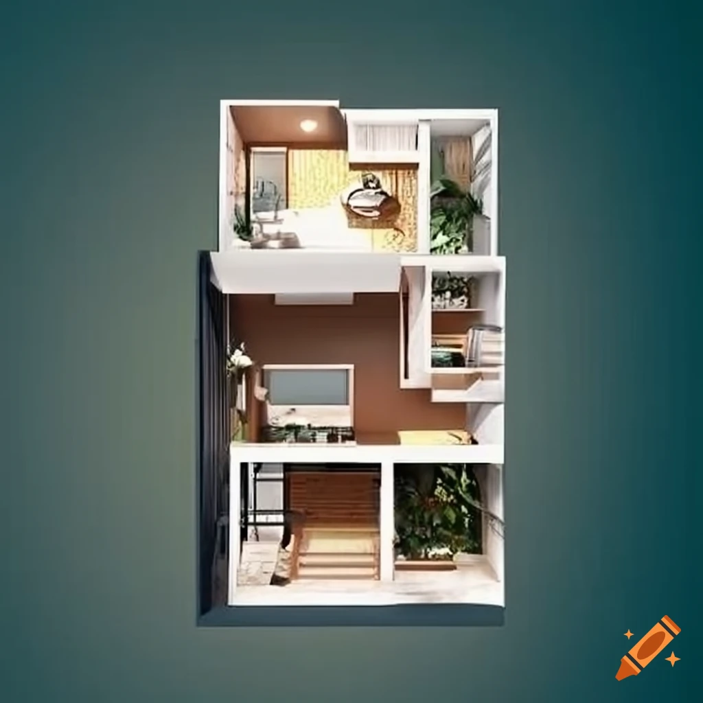 House plan with 10m width and 20m length featuring a long veranda and ...