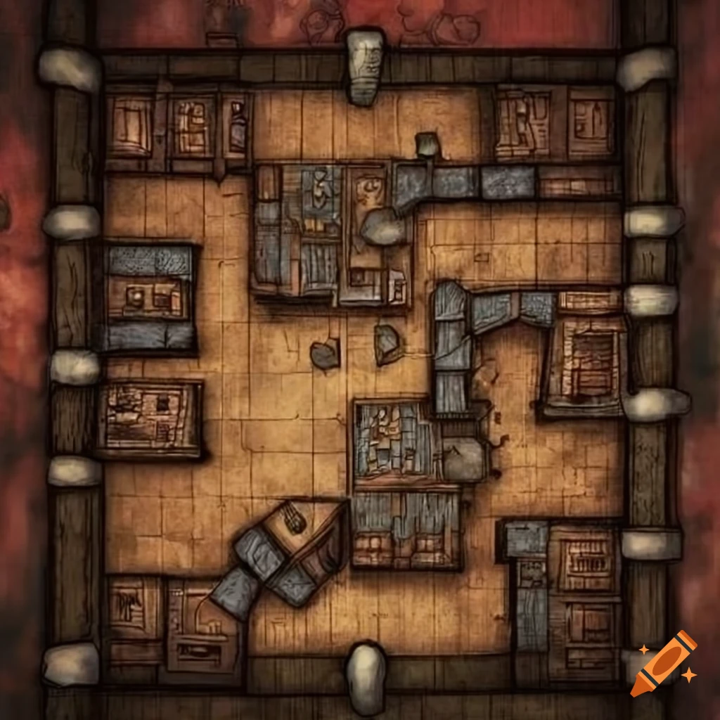 Detailed and well-kept tavern map for tabletop RPG on Craiyon