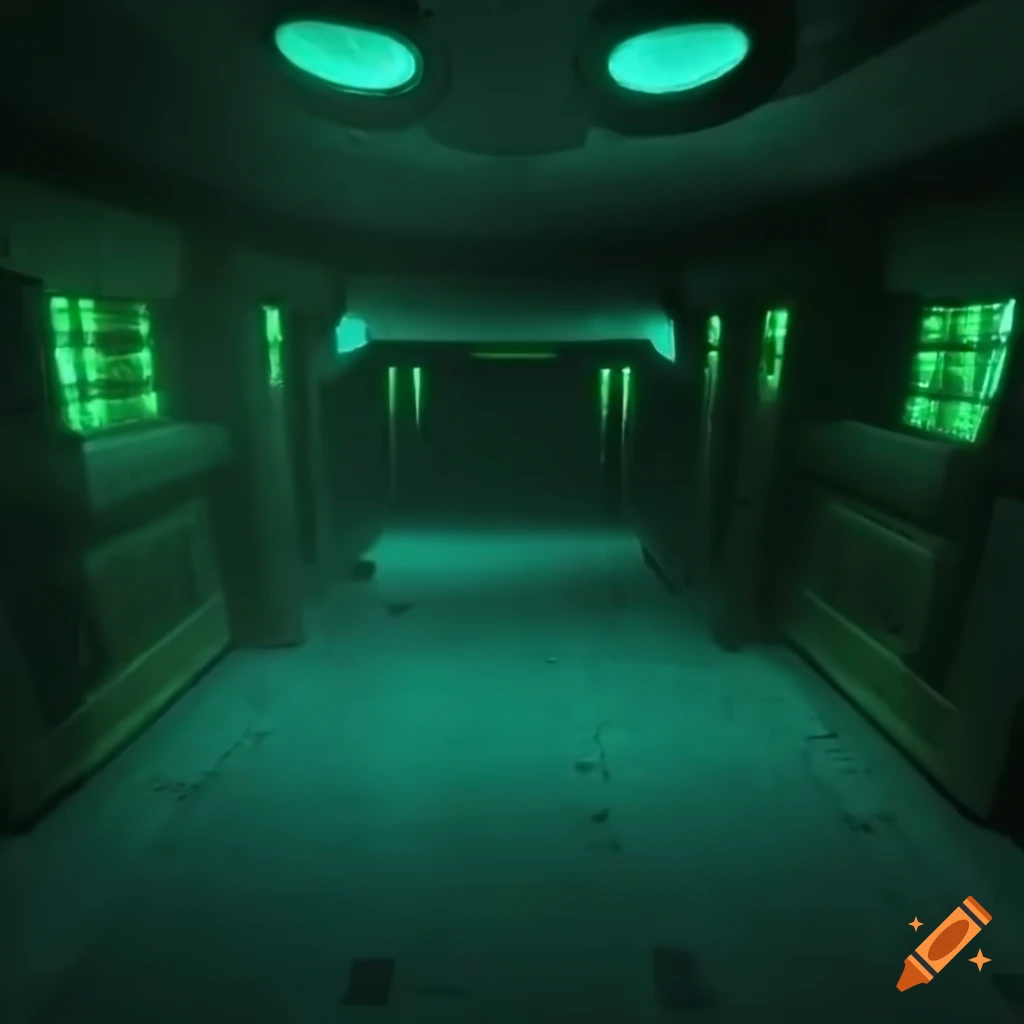 High-tech underground hideout with green lighting on Craiyon