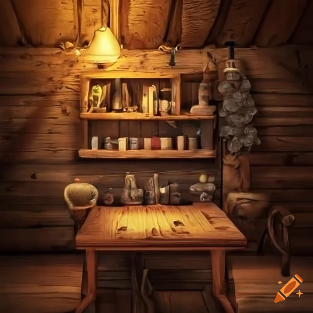 Cozy furnished medical treatment room in a wooden hut with bottles and ...
