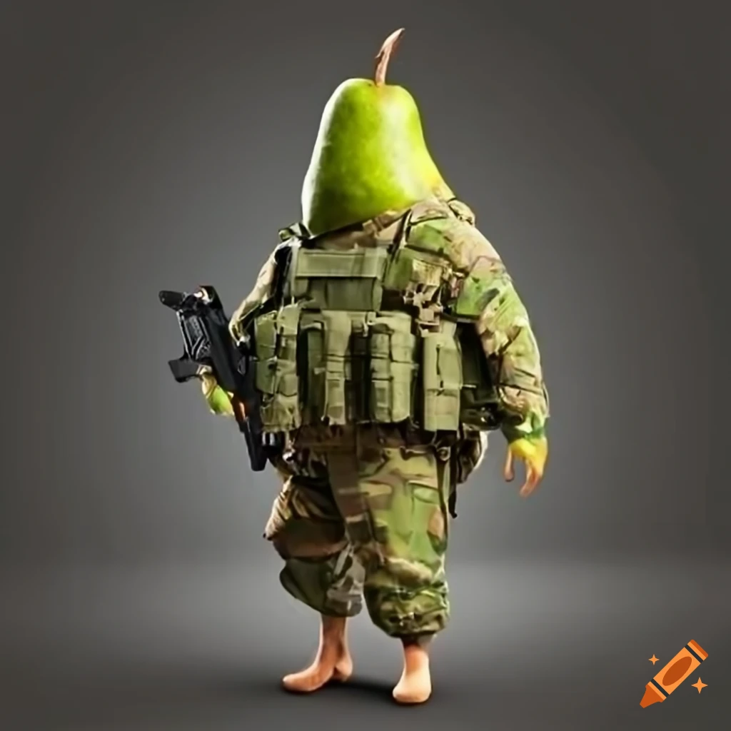 Pear dressed as a modern soldier on Craiyon