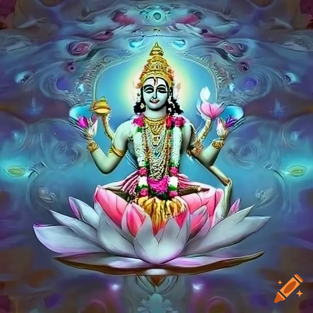 Statue of Vedic God Brahma sitting on a white lotus with vedas in hand ...