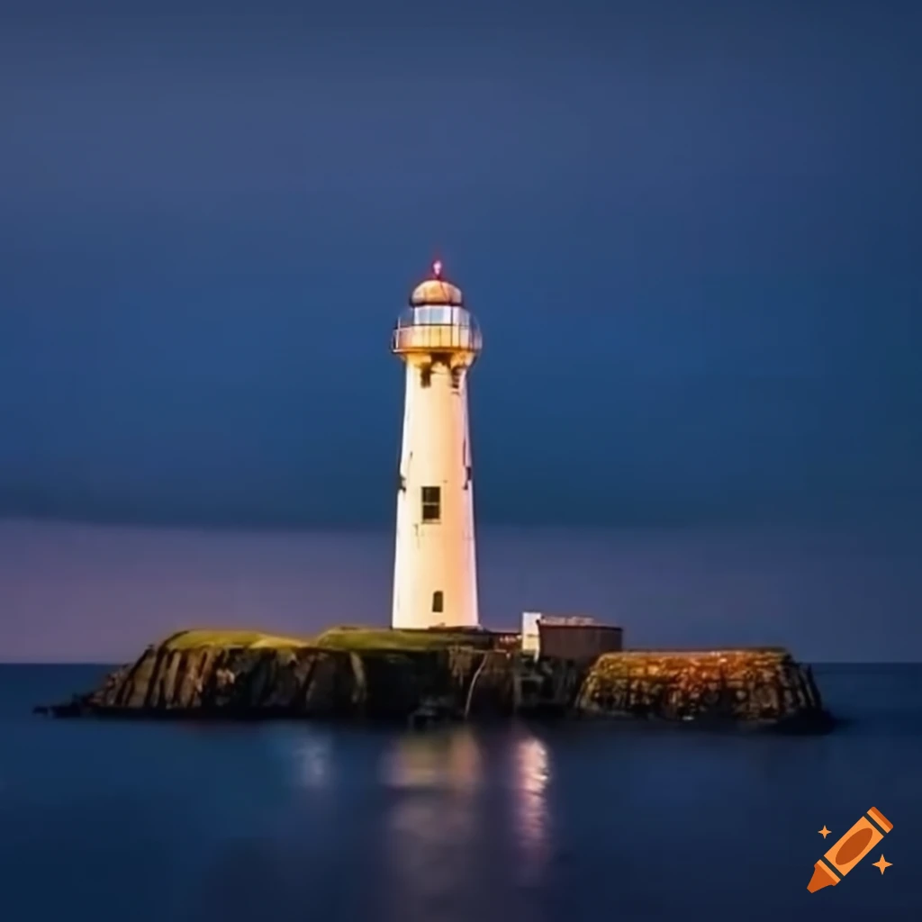 Lighthouse at night on Craiyon