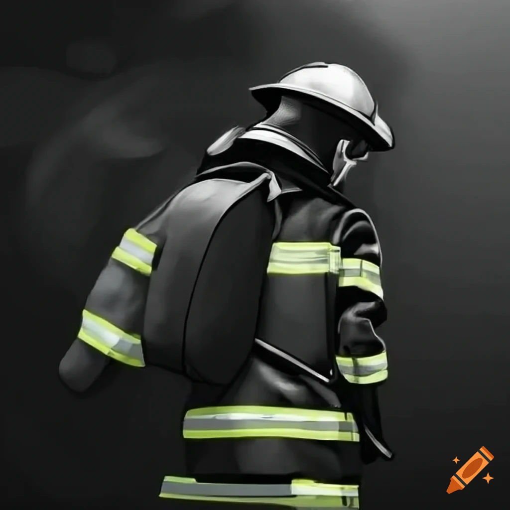 Firefighter wearing a backpack seen from behind on Craiyon