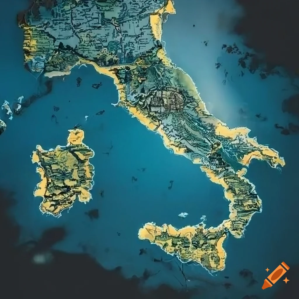 Detailed artistic map of italy showcasing diverse landscapes and ...