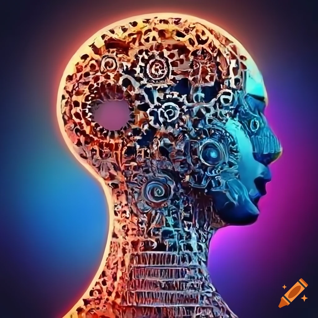 AI benefits: imagery symbolizing increased productivity, creativity, and efficiency with cogs ...