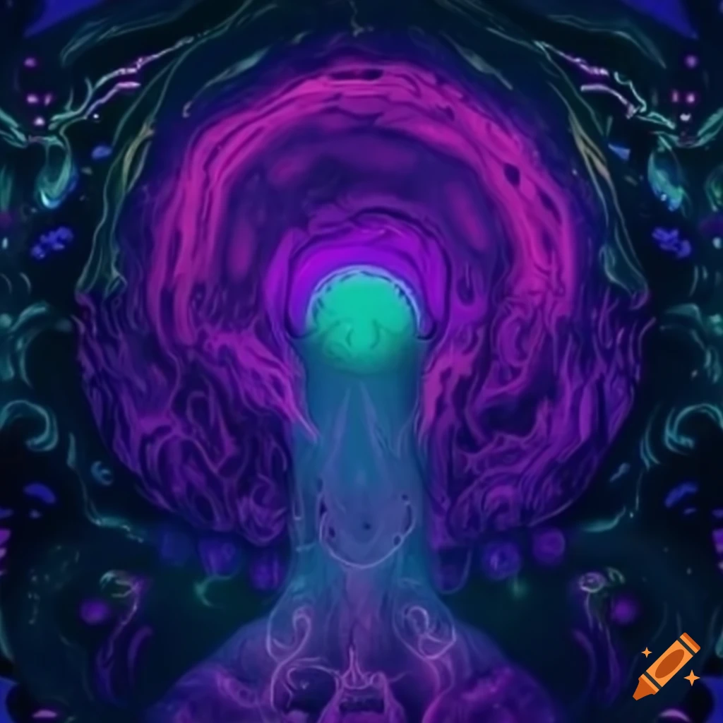 Cosmic entity with dark violet and bluish colors, greenish celestial ...