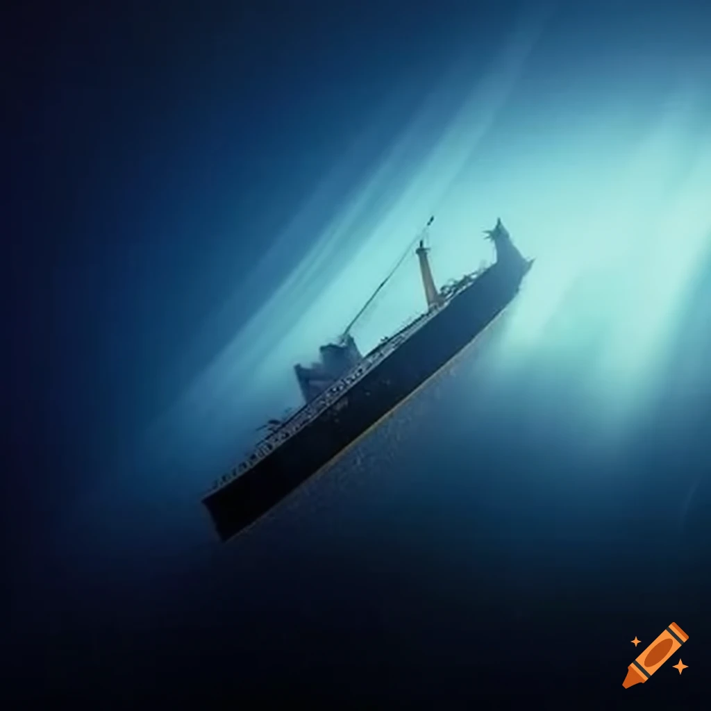 Scene from titanic with the ship hitting an iceberg and sinking on Craiyon