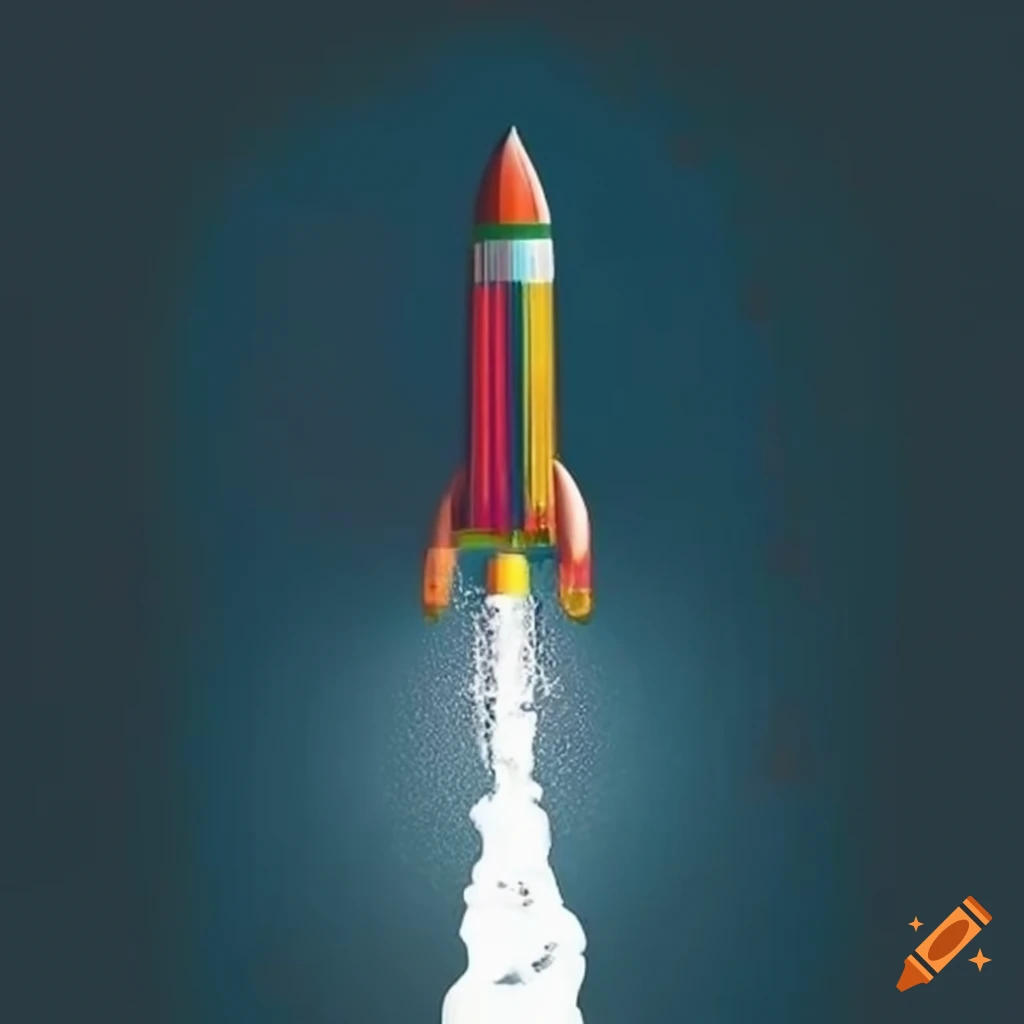 Colorful artwork of a water rocket launching into space on Craiyon