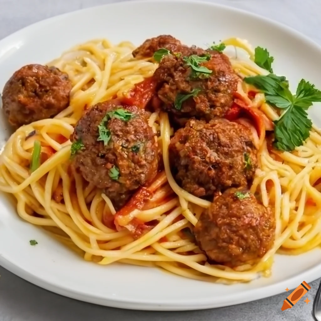 Spaghetti with meatballs in high definition daylight on Craiyon