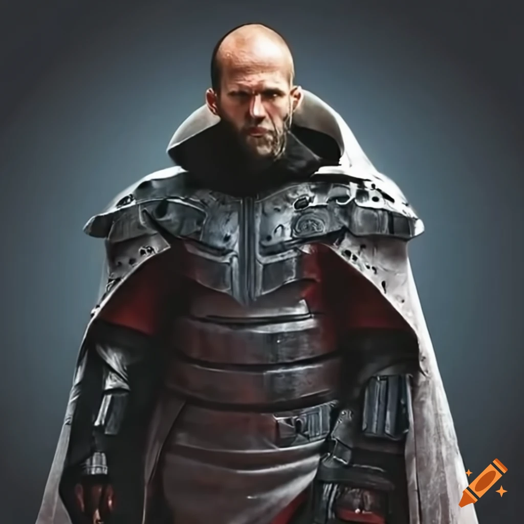 Actor wearing high-tech cloak with a metal weapon in front of a ...