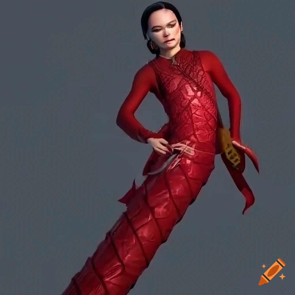 Daisy ridley portrayed as a red naga in a wide-angle, realistic ...