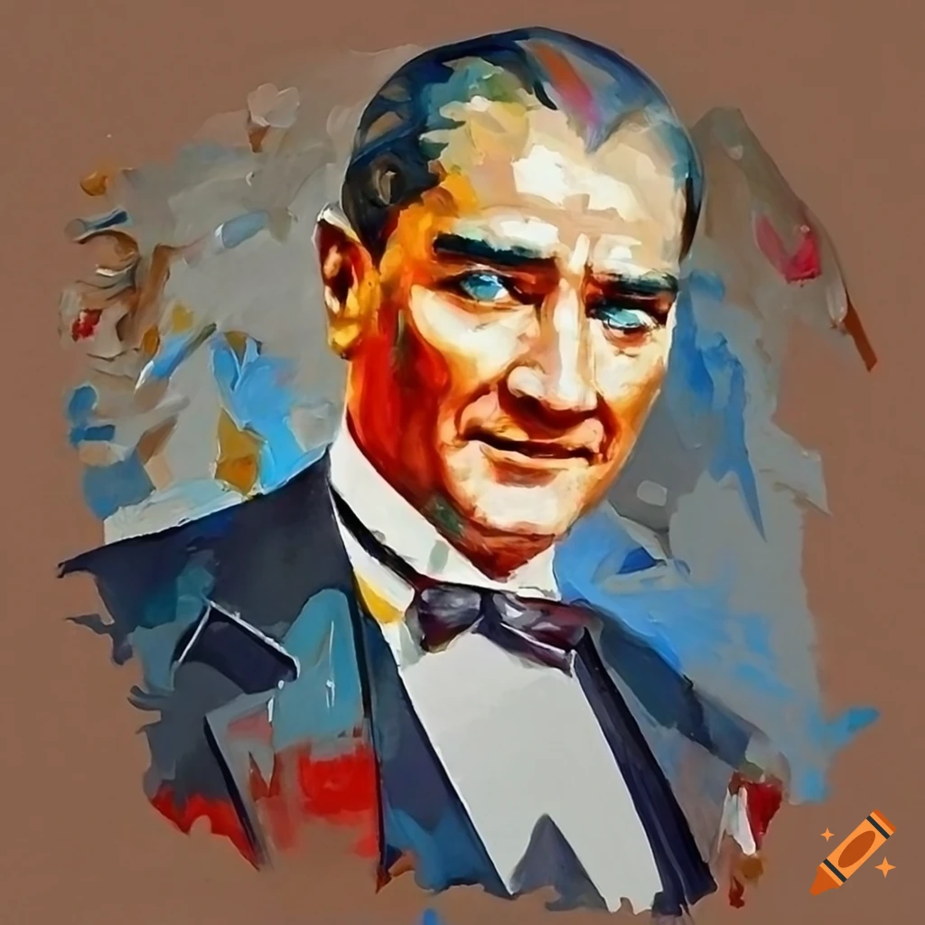 Portrait of mustafa kemal ataturk with mixed palette knife and ...