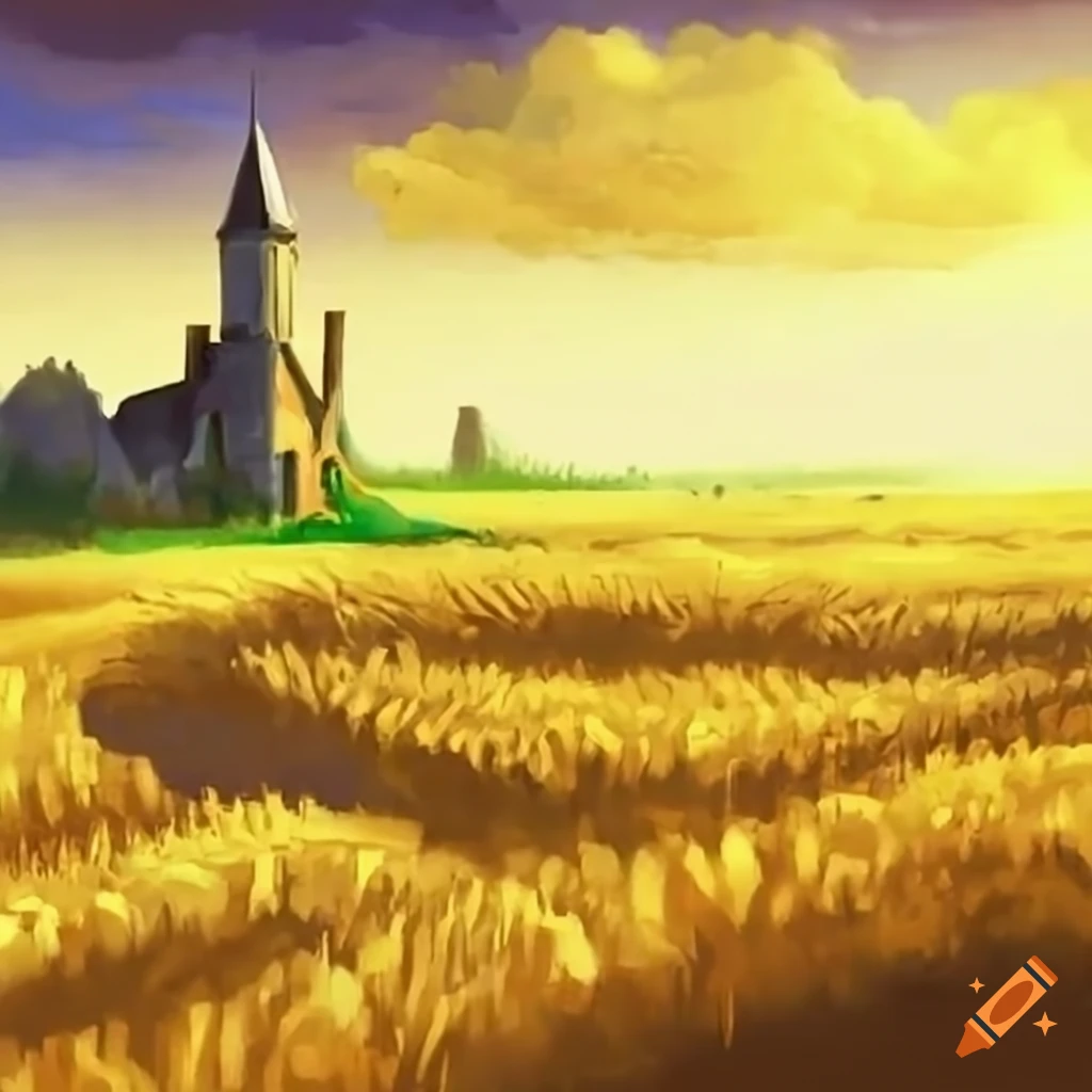 Medieval landscape with wheat fields on Craiyon