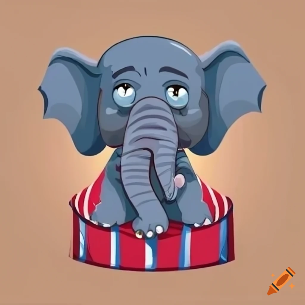 Cartoon of a sad elephant in a circus on Craiyon