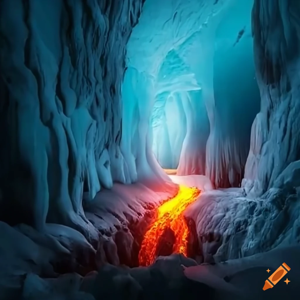 Ice cave with lava flows on Craiyon