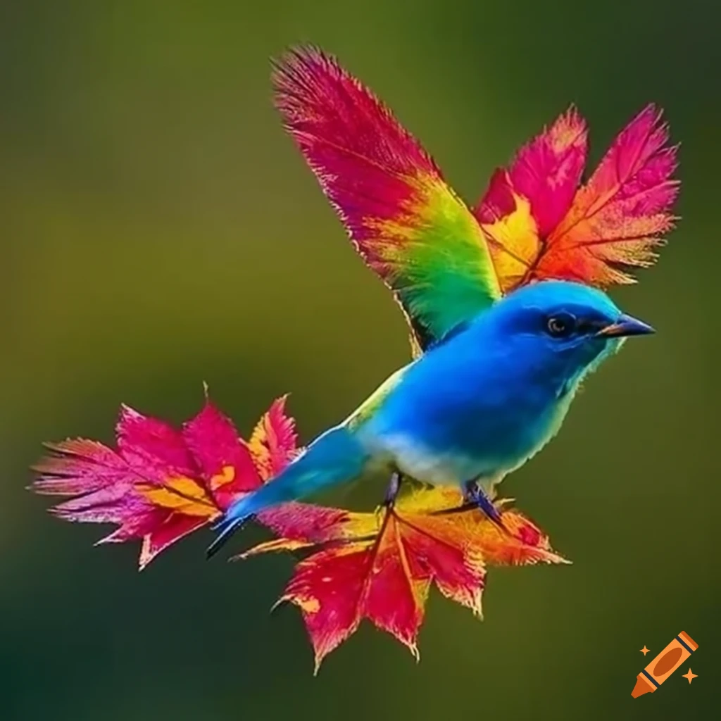 Colorful transformation of nature, leaves falling while birds take ...