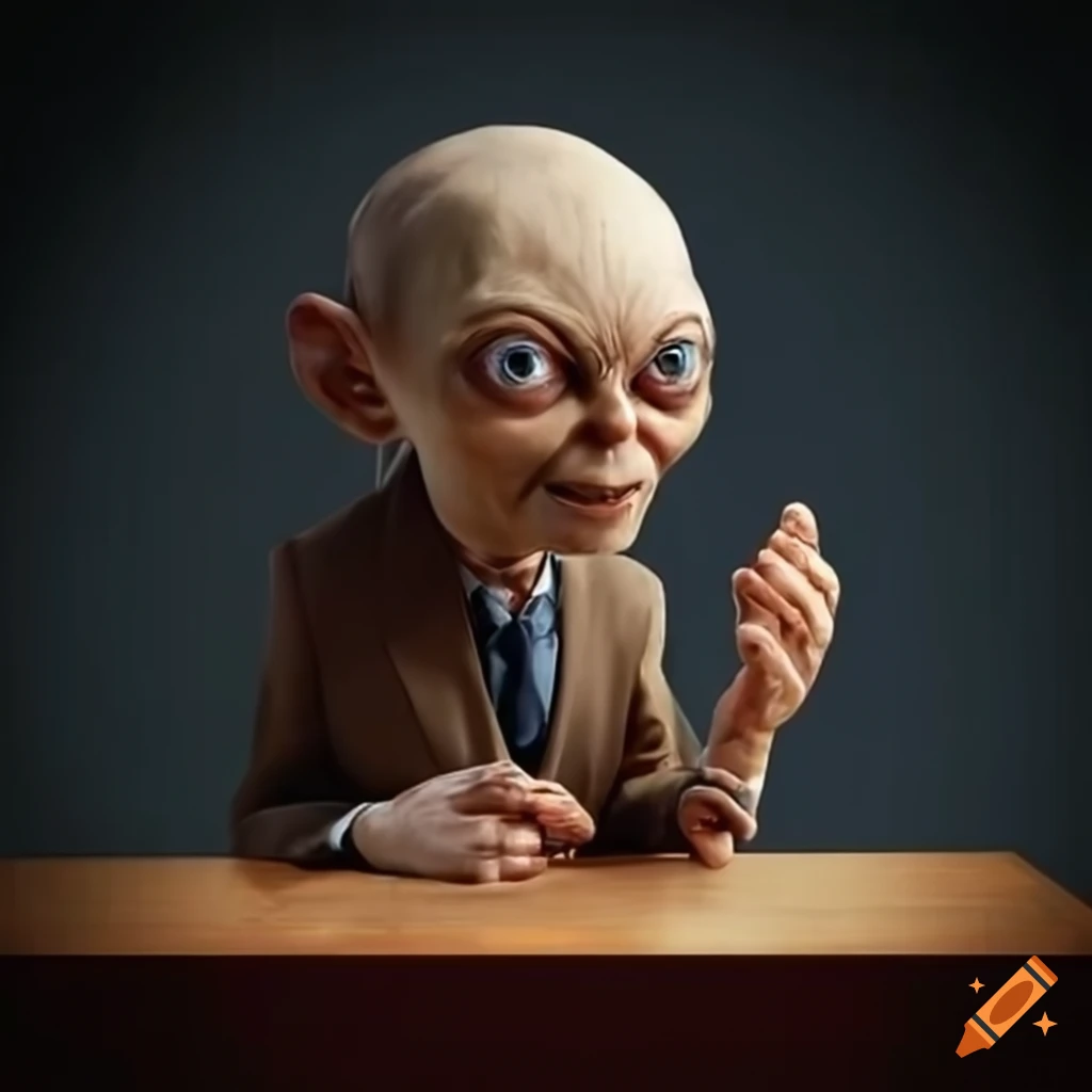 Gollum in a suit sitting at a desk on Craiyon