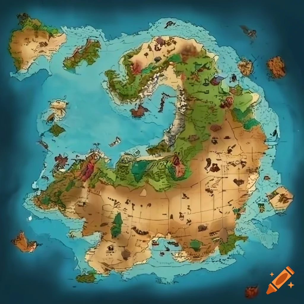 Fantasy world map of the oz and essos supercontinent on Craiyon