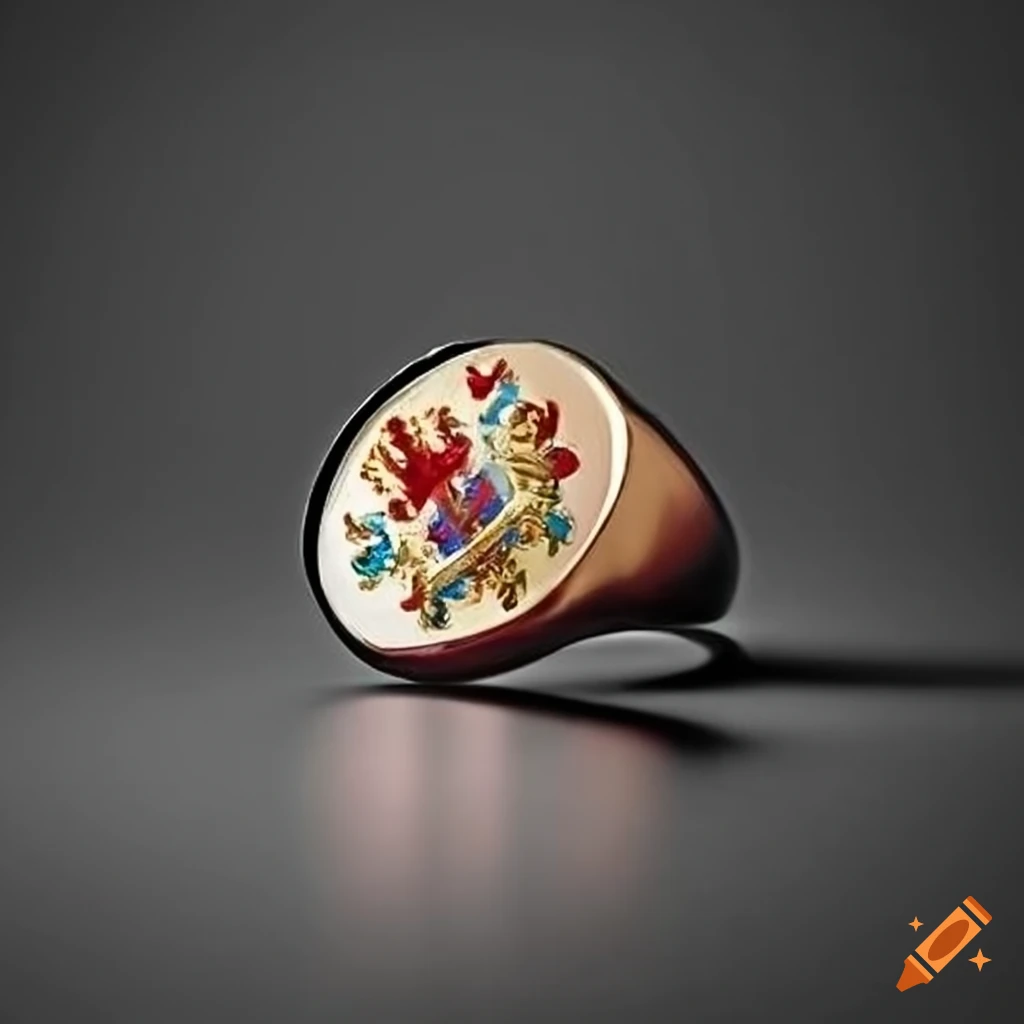 Signet ring with a royal design and symbolism on Craiyon