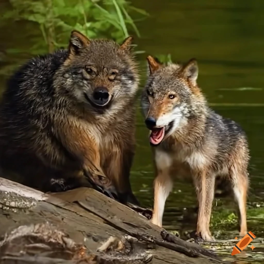 Fierce wolf attacking a beaver on Craiyon