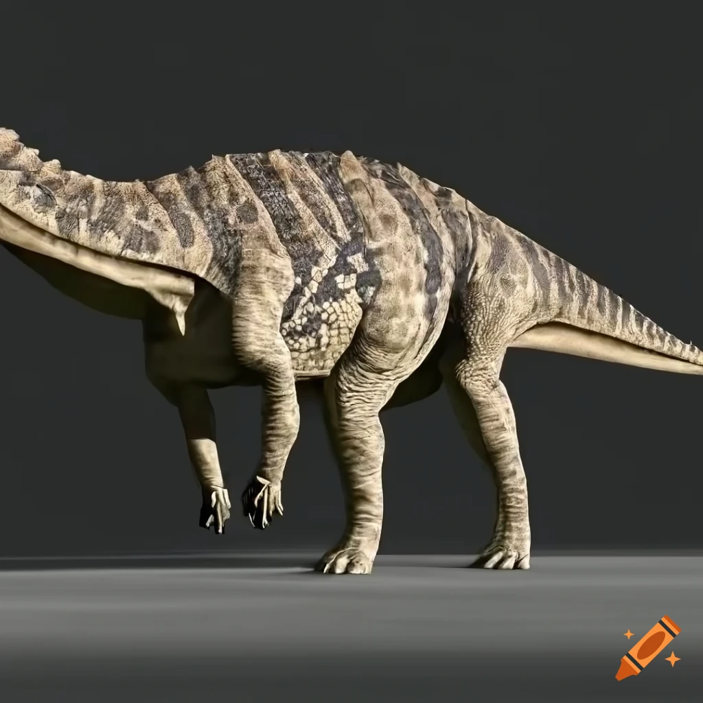 Vividly colored Hadrosaurus dinosaur in warm morning light on Craiyon