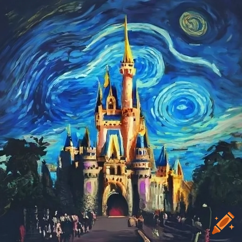Starry night with magic kingdom castle, inspired by van gogh's style on ...