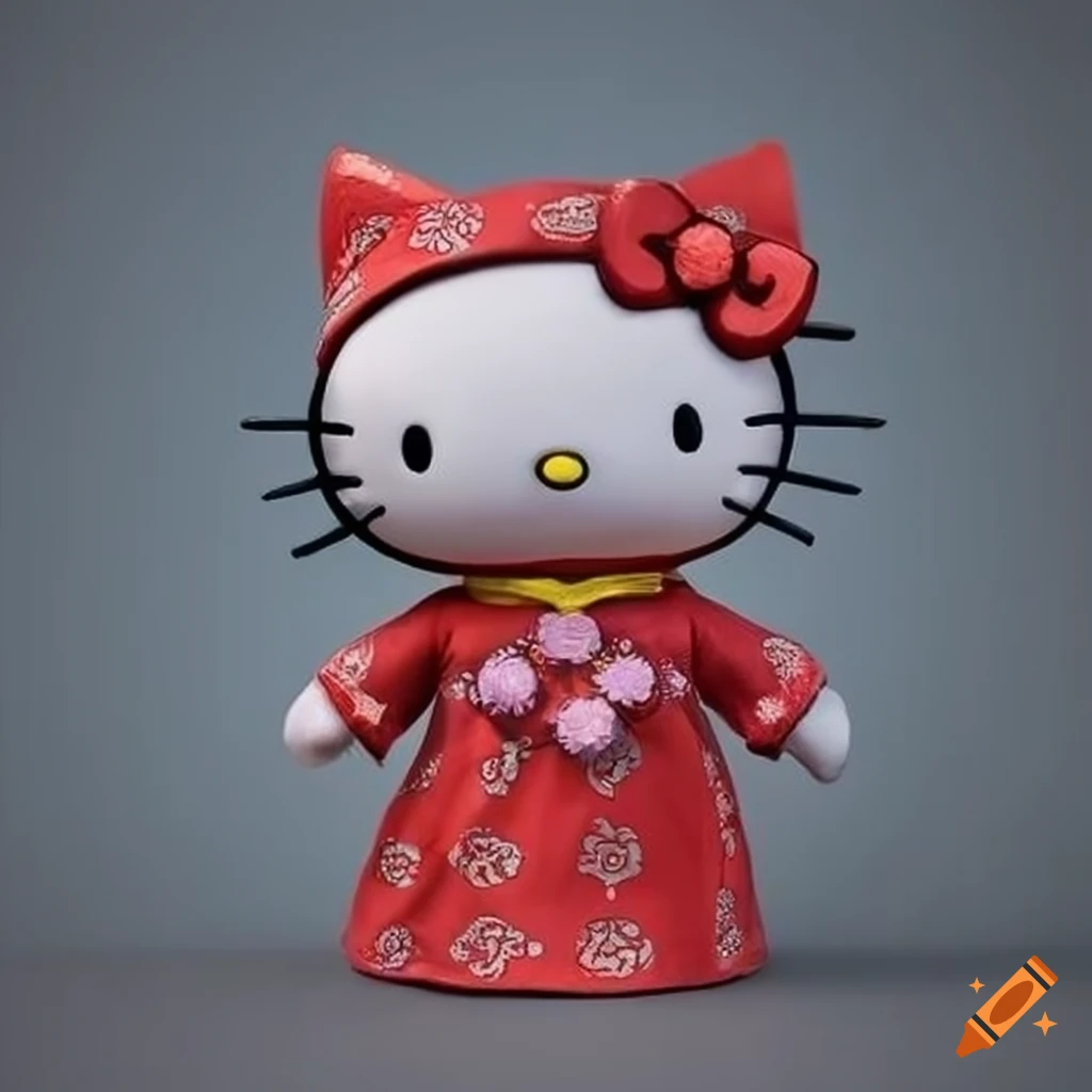 Hello kitty dressed in a red vietnamese ao dai on Craiyon
