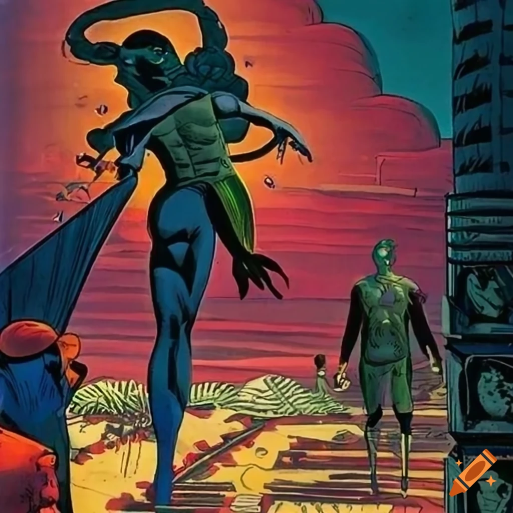 Streets, lampposts, lightning bolts with DC Comics covers, owls, crows ...