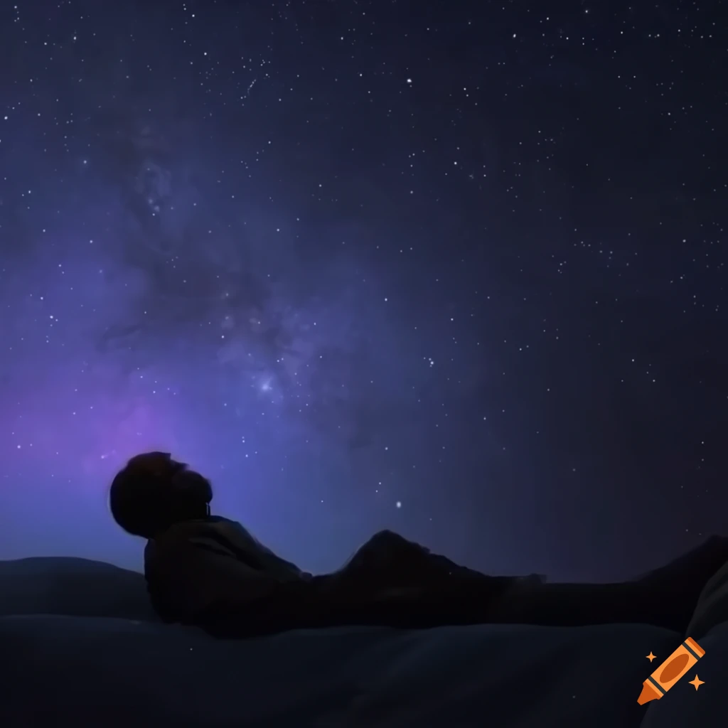Man sleeping in front of the night sky on Craiyon