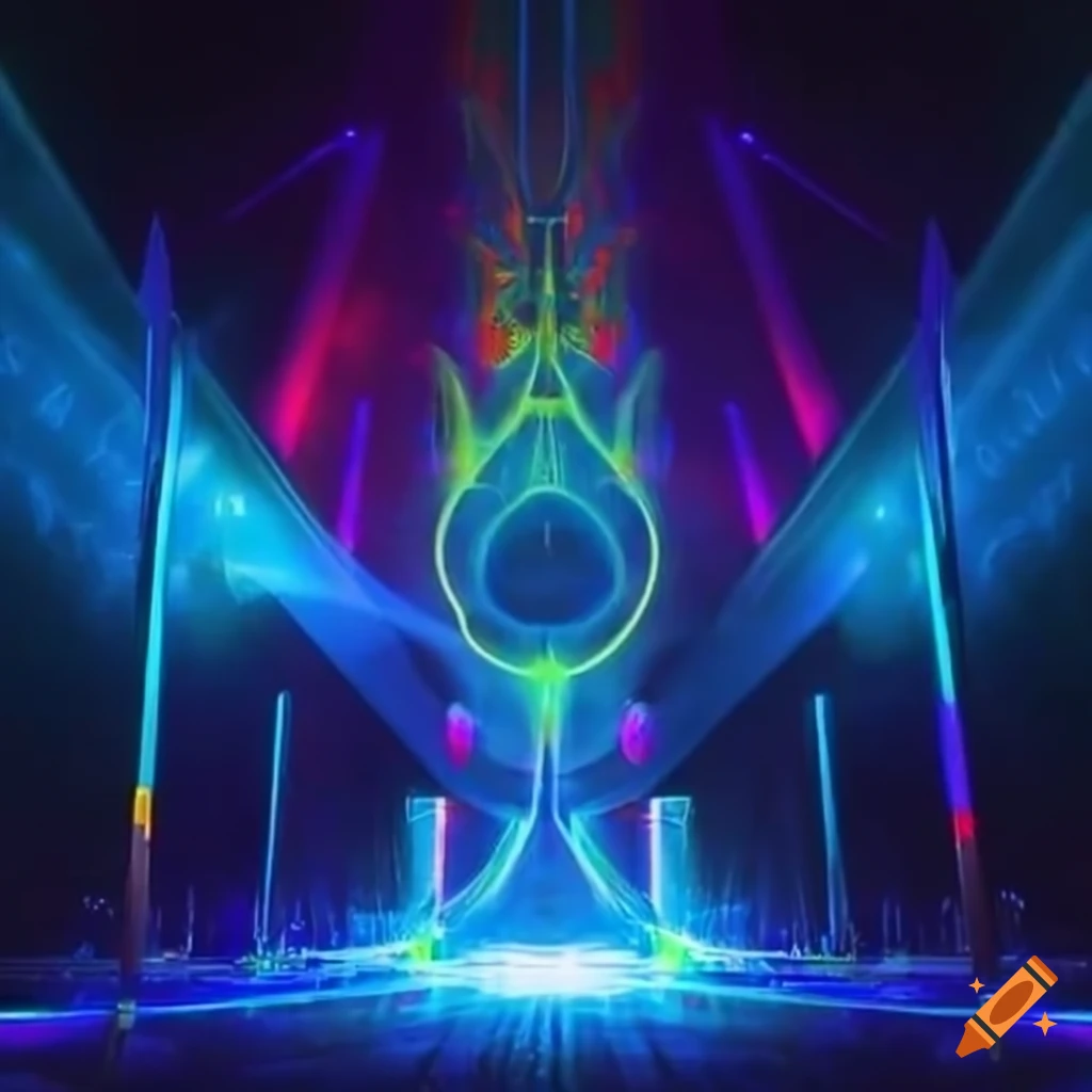 People dancing to trance, techno, and acid music with lasers on Craiyon
