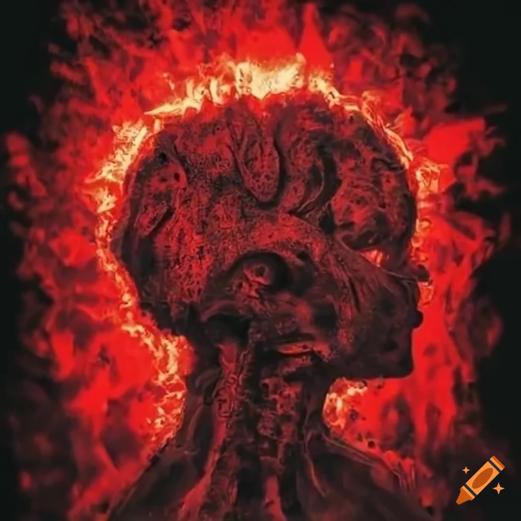 Intense exploding red metal album cover on Craiyon