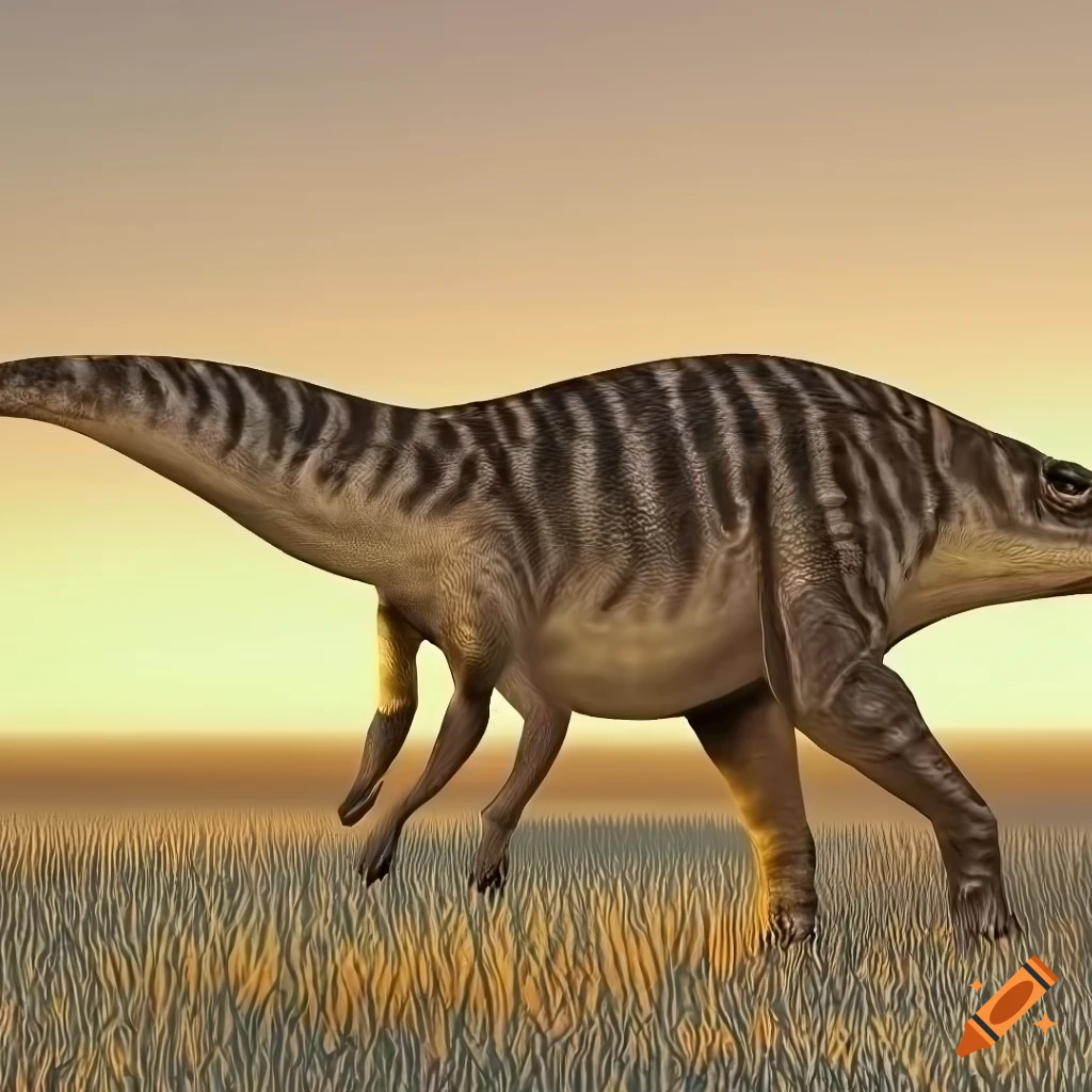 Colorful hadrosaurus dinosaur with detailed scaly skin texture in warm ...