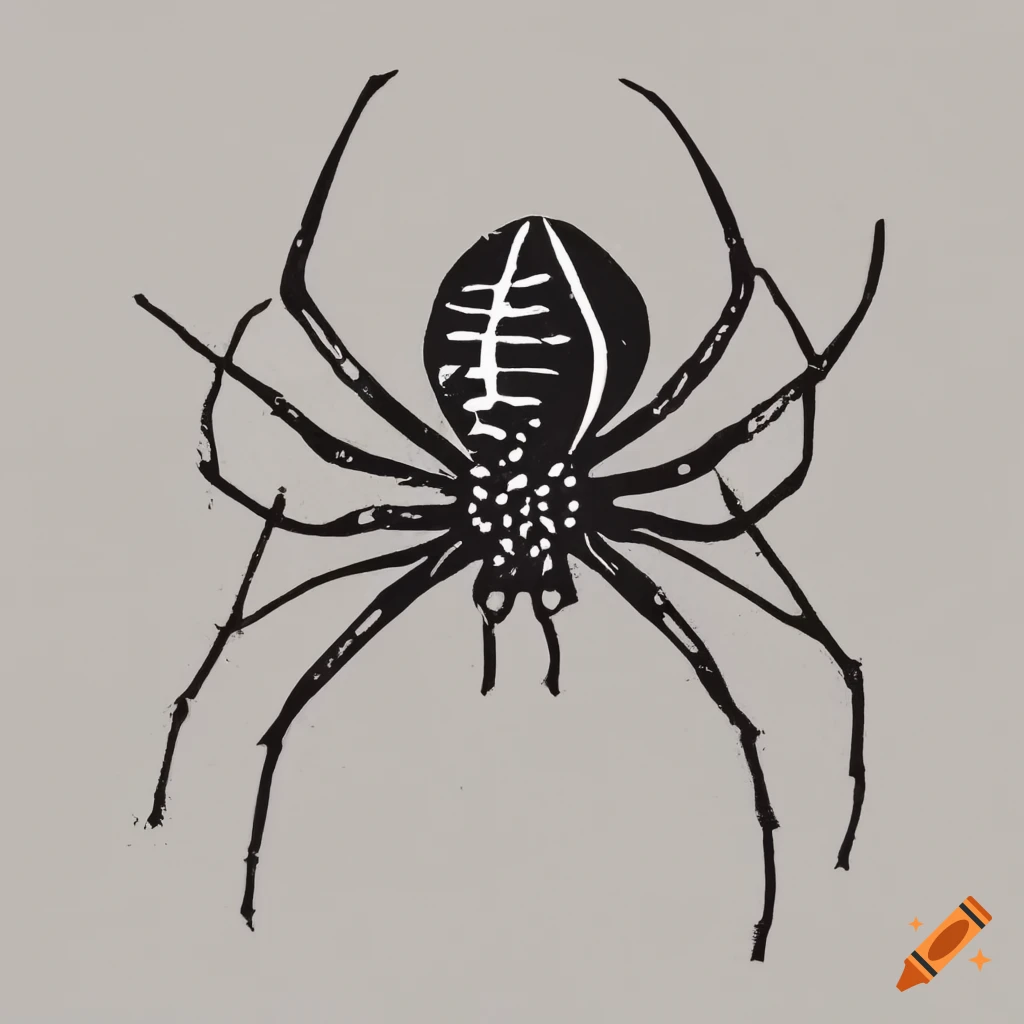 Spider in front of light grey background in linocut print on Craiyon