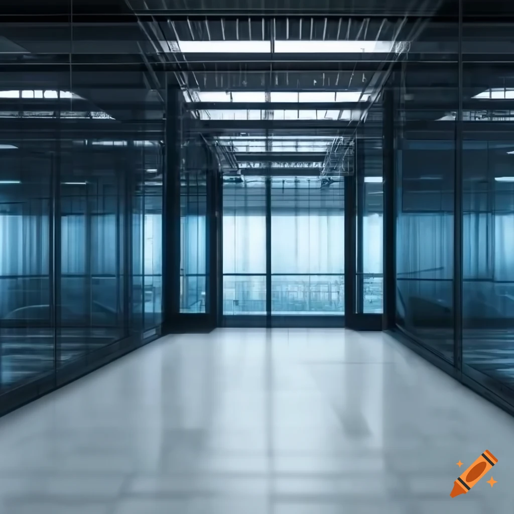 Empty office building interior with realistic reflections on Craiyon