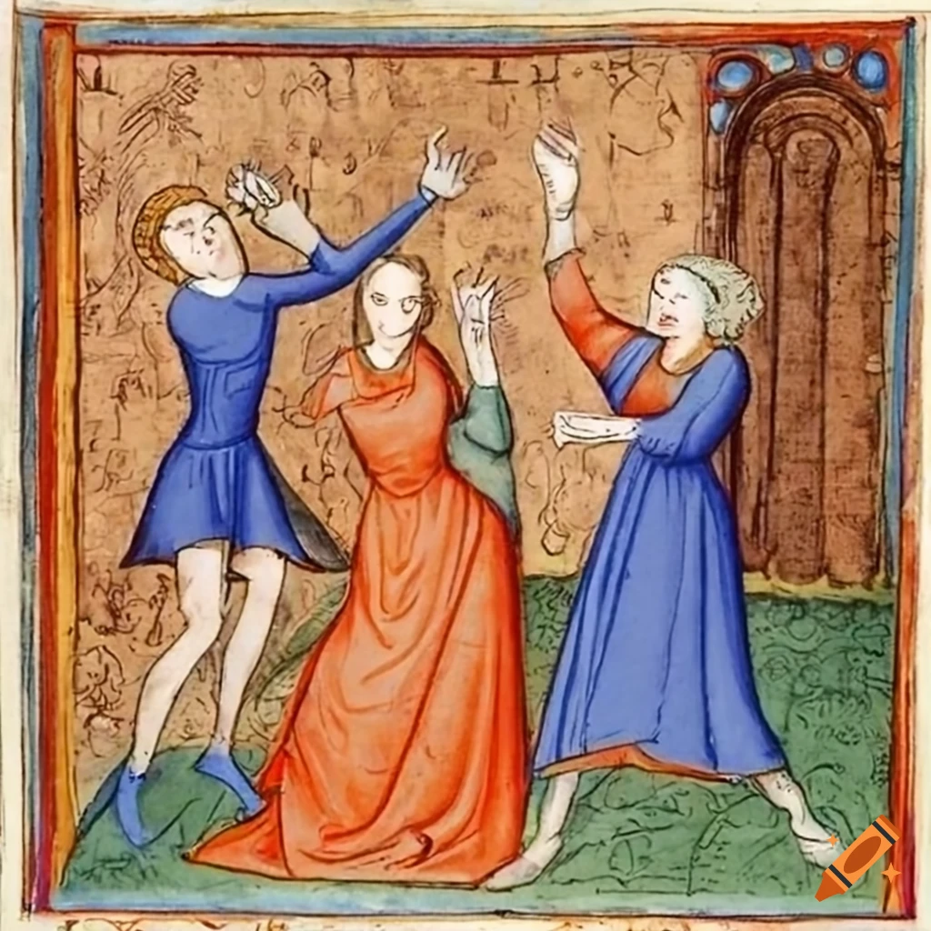 Medieval illustration of women laughing and fighting on Craiyon