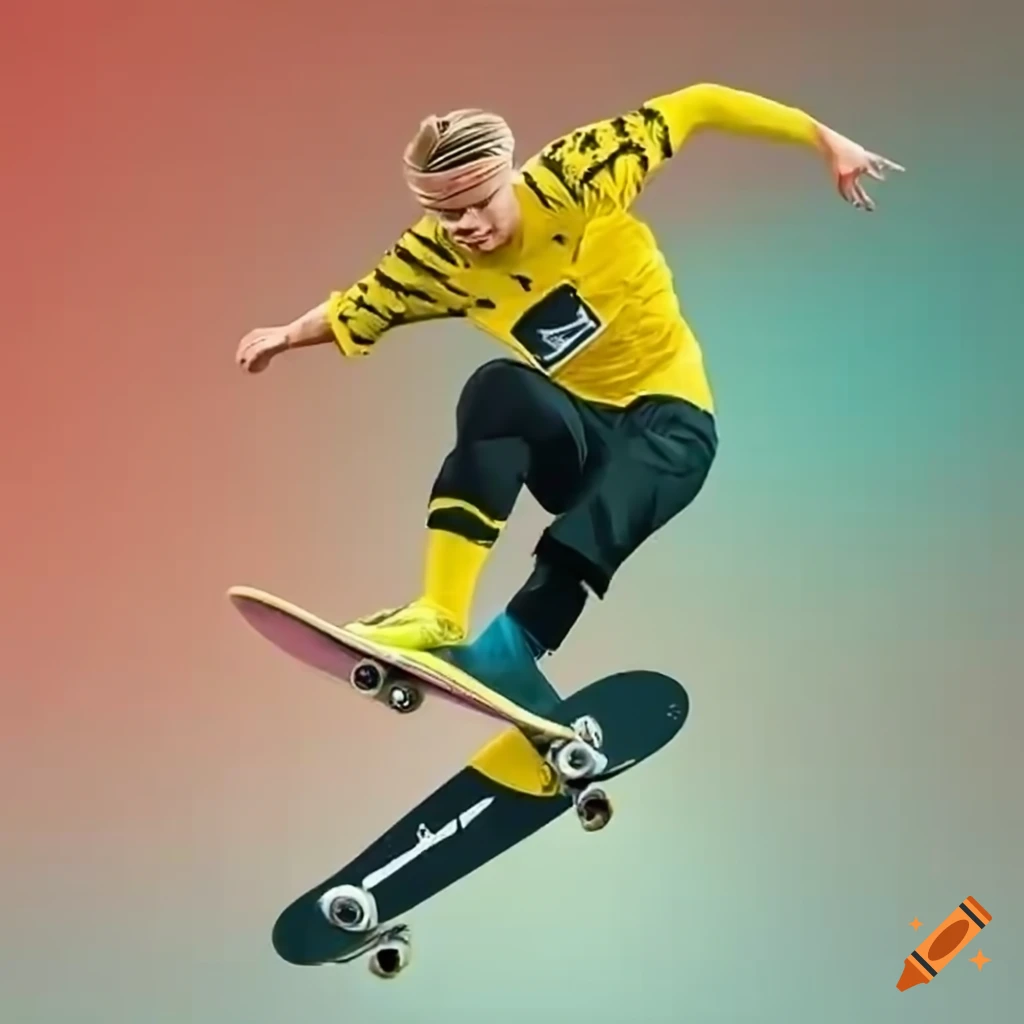 Erland Haaland performing a kickflip on a skateboard on Craiyon