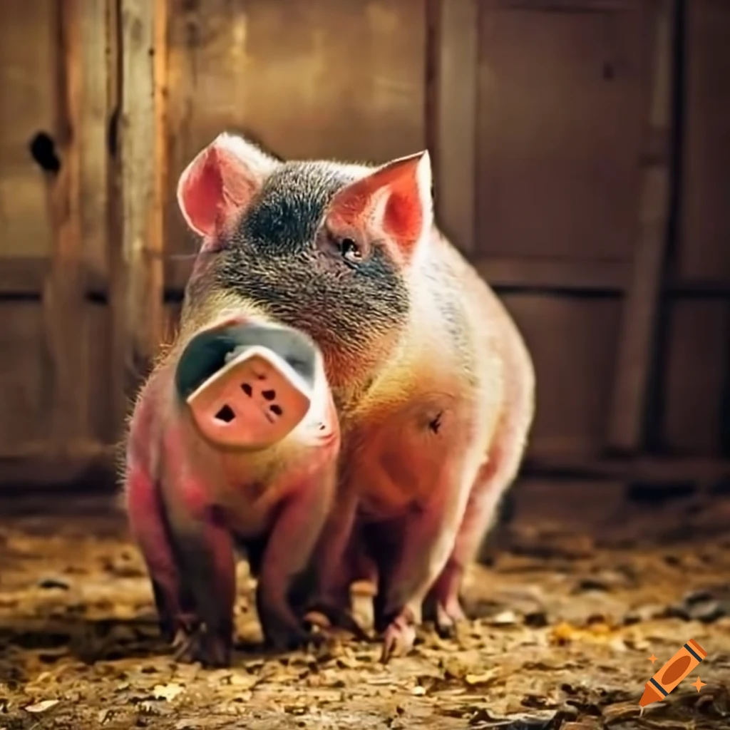 Two pigs and a groundhog in an old barn on Craiyon