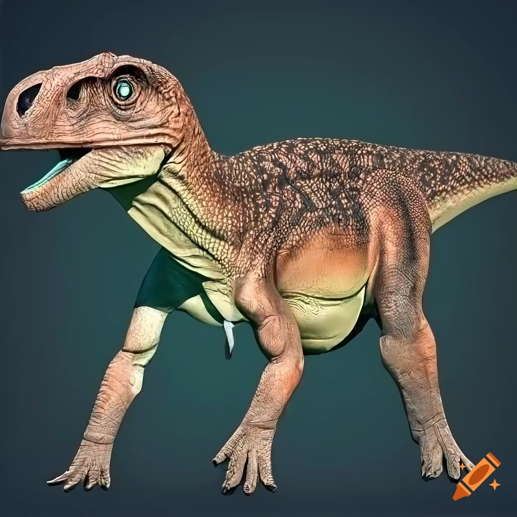 Colorful Hadrosaurus dinosaur with detailed scaly skin in warm morning ...