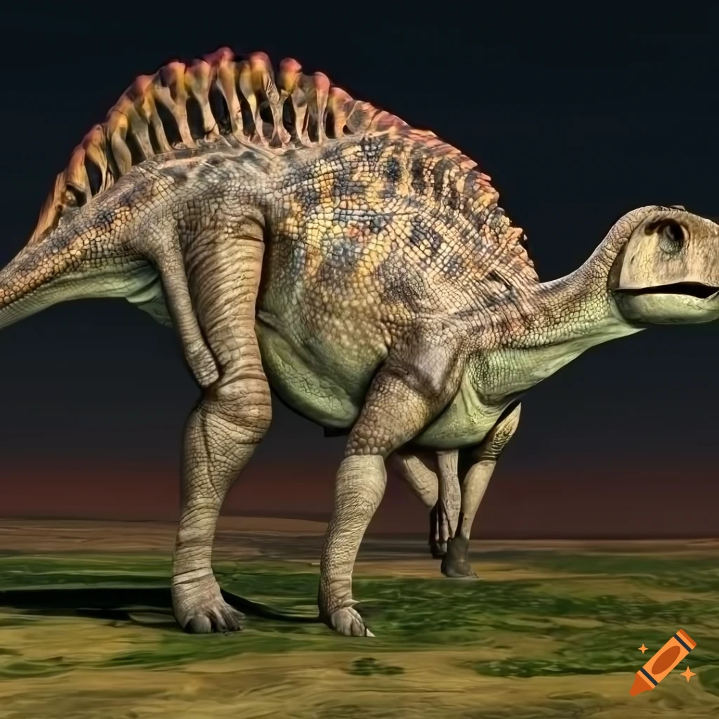 Colorful hadrosaurus dinosaur in warm morning light on Craiyon