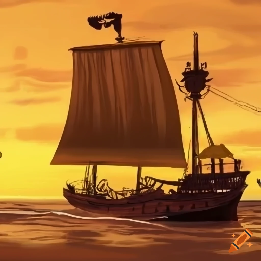 Illustration of jimbey and friends discovering an old pirate ship on a ...