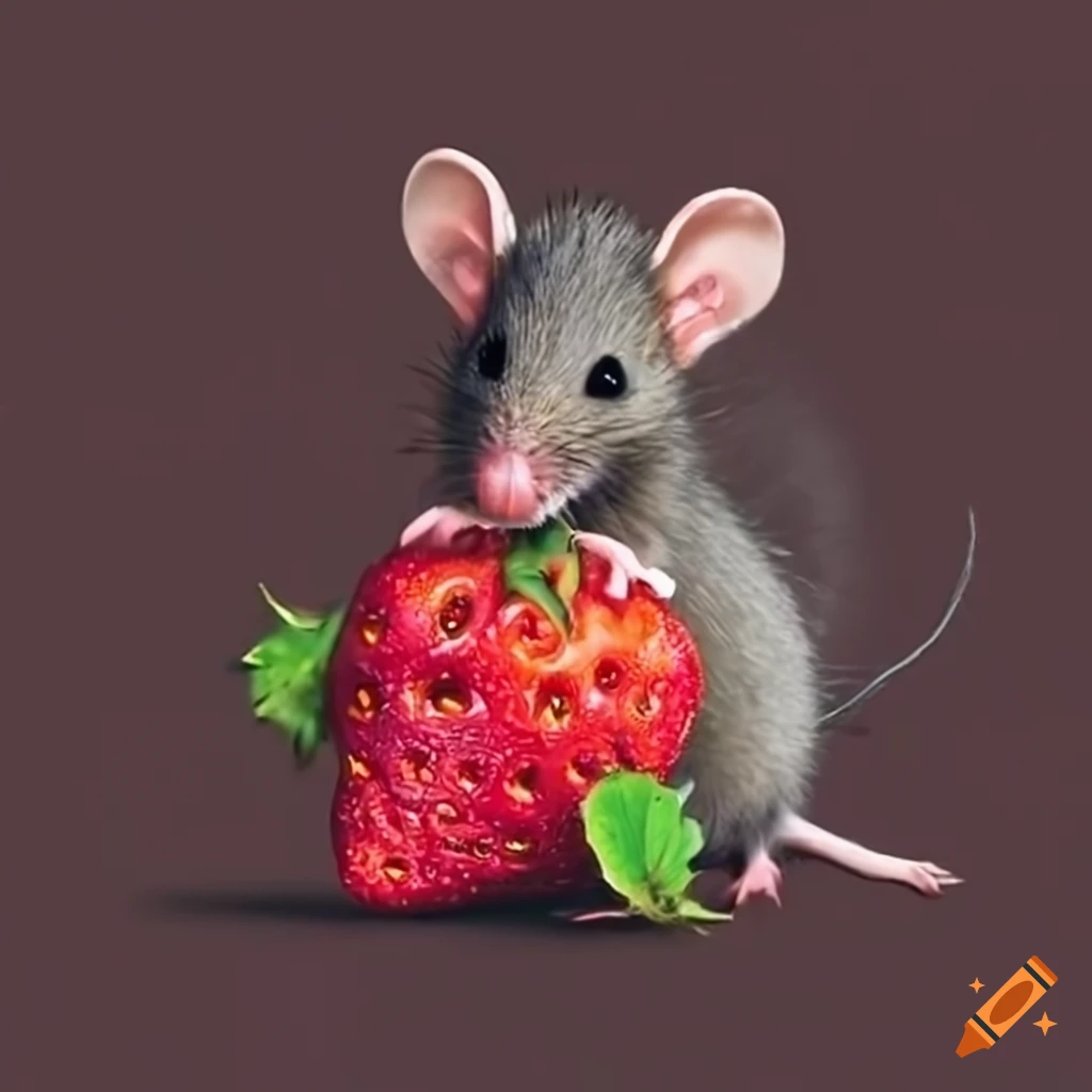 Mouse enjoying a strawberry treat on Craiyon