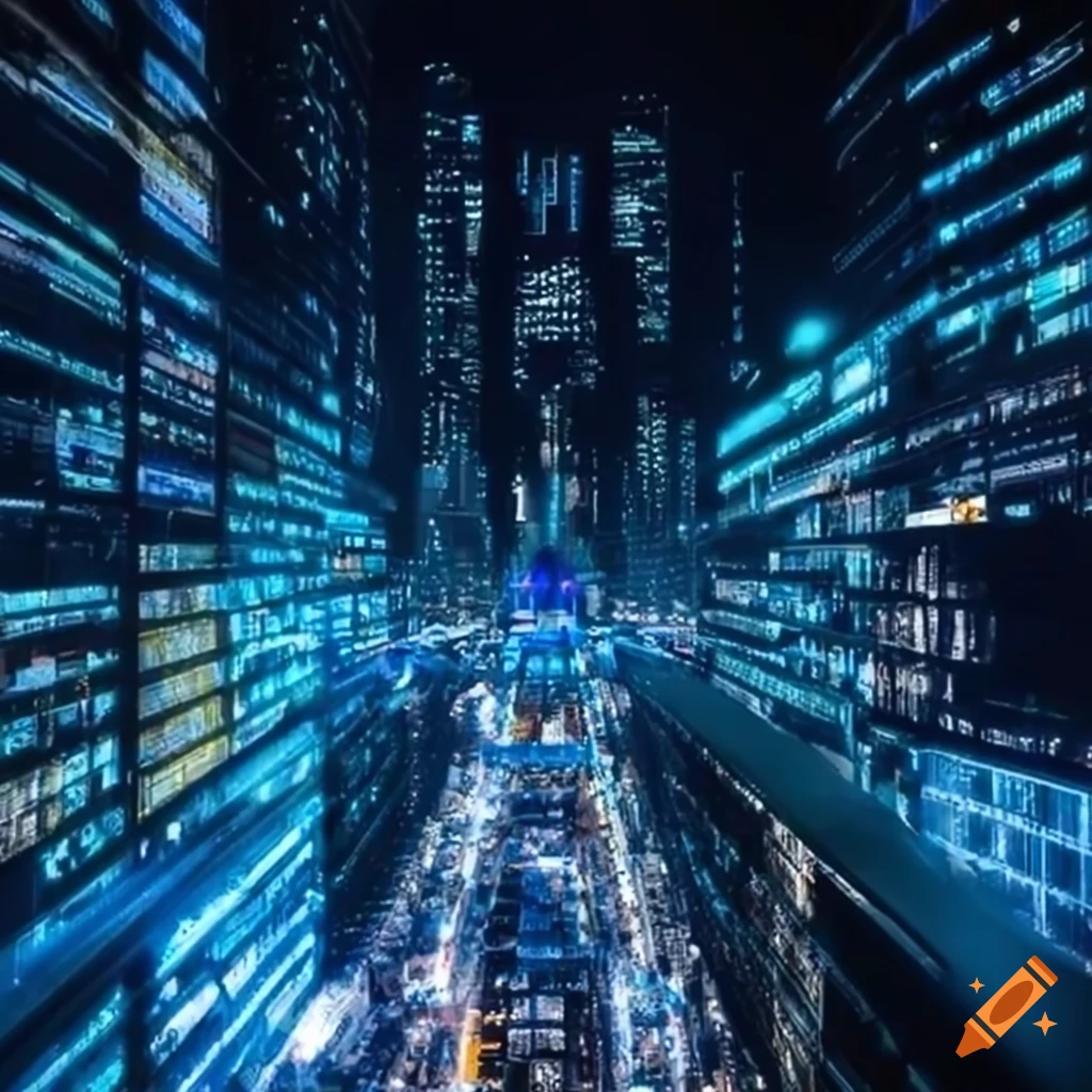 Cyber city skyline at night on Craiyon