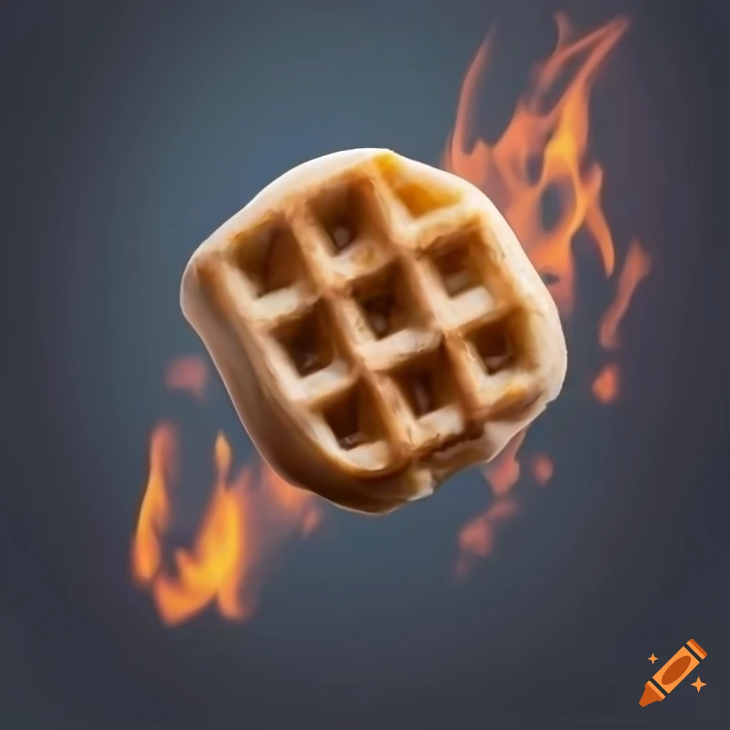 Waffle floating in fire on a dark background on Craiyon